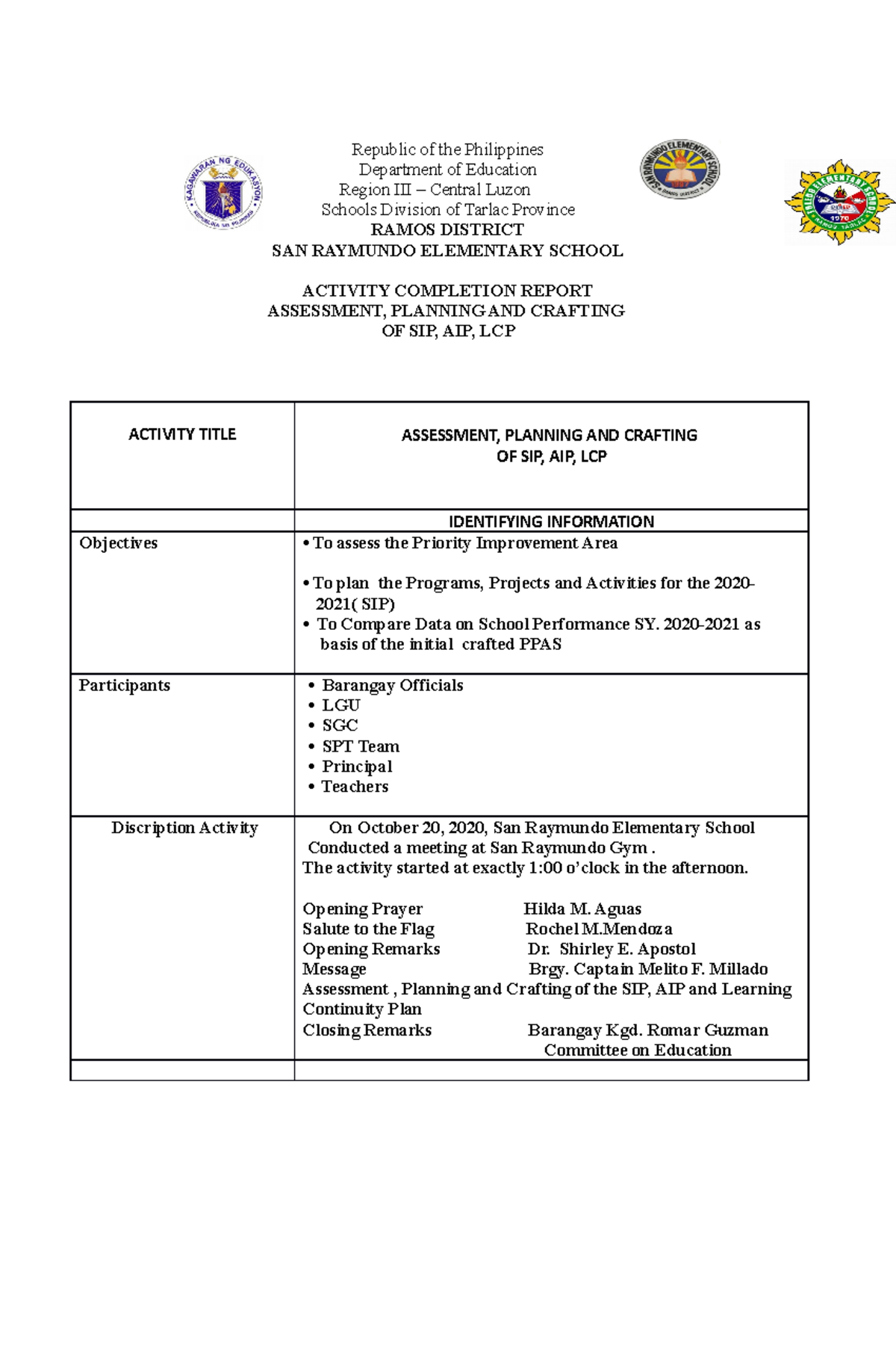 ACR Indicator 1 - materials - Republic of the Philippines Department of ...