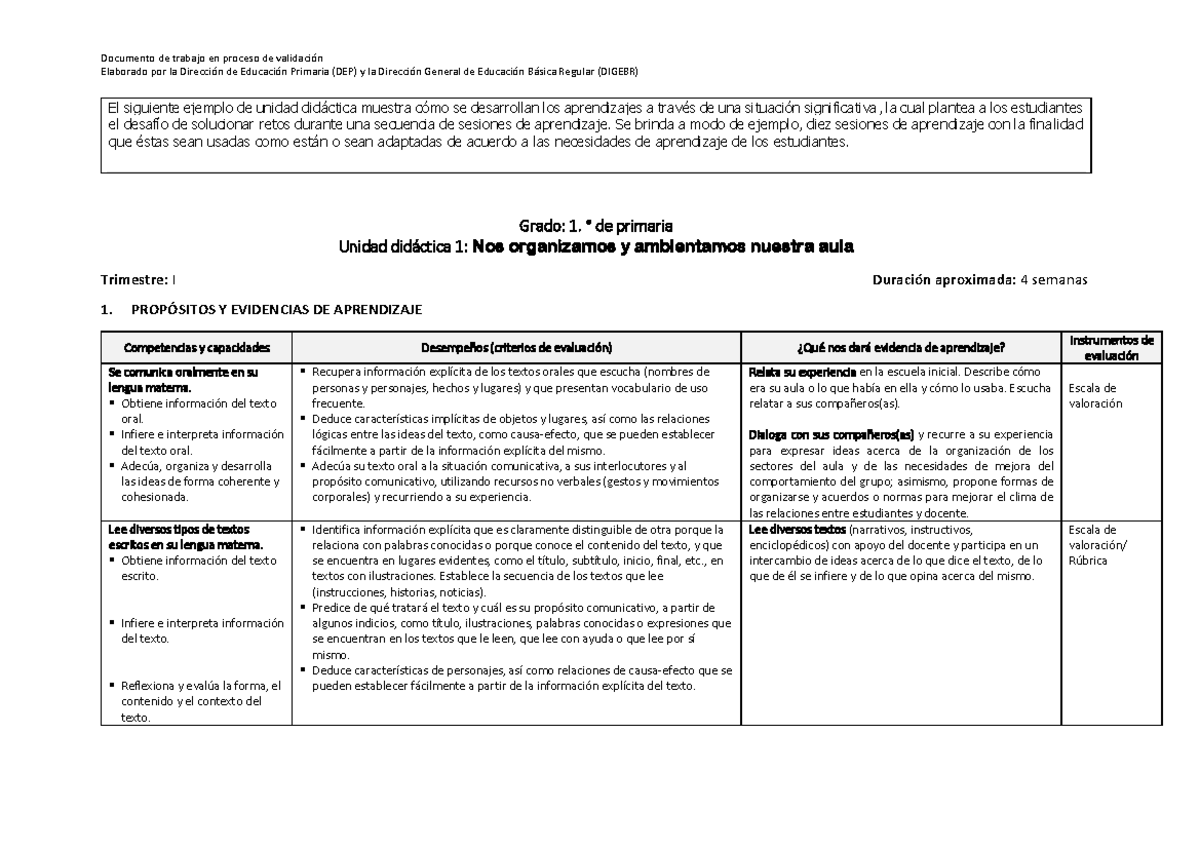 Unidad 1-primergrado - asdef - Elaborado por la Dirección de Educación ...