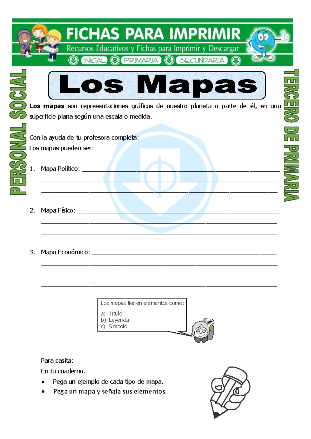 Ficha Elementos de un Mapa para Tercero de Primaria - Los mapas son ...