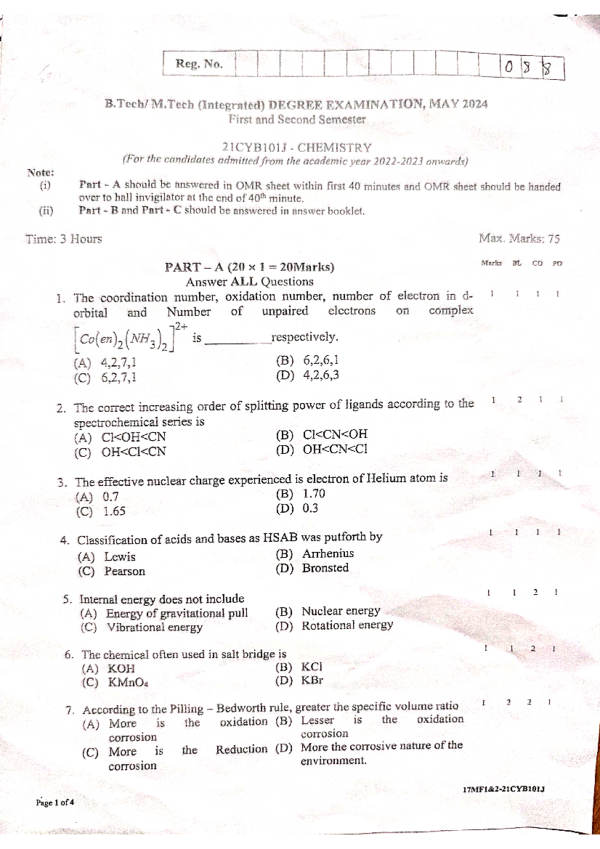 Chemistry question paper - Studocu