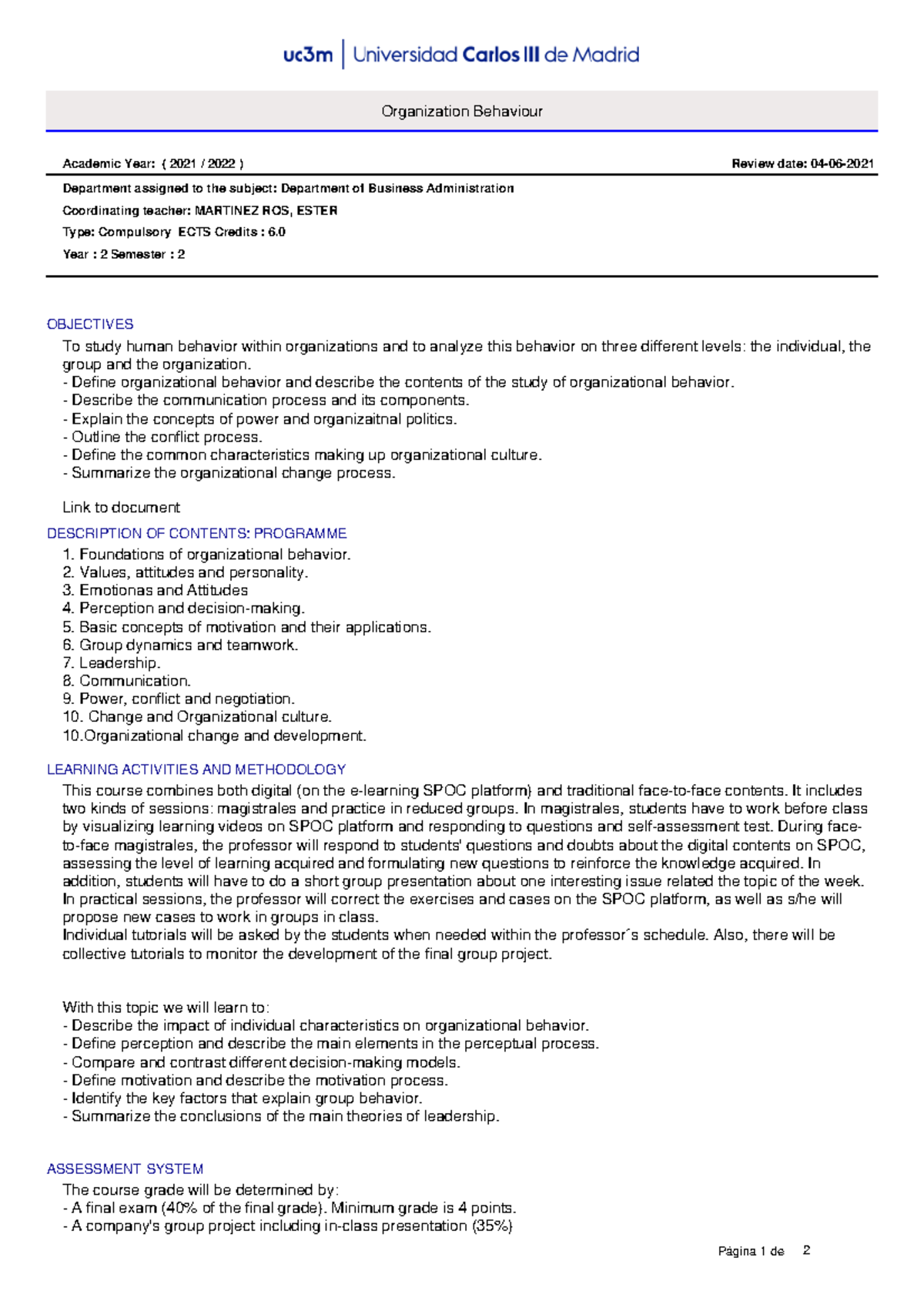 HRM 360 PDF - Organization Behaviour Department assigned to the subject ...