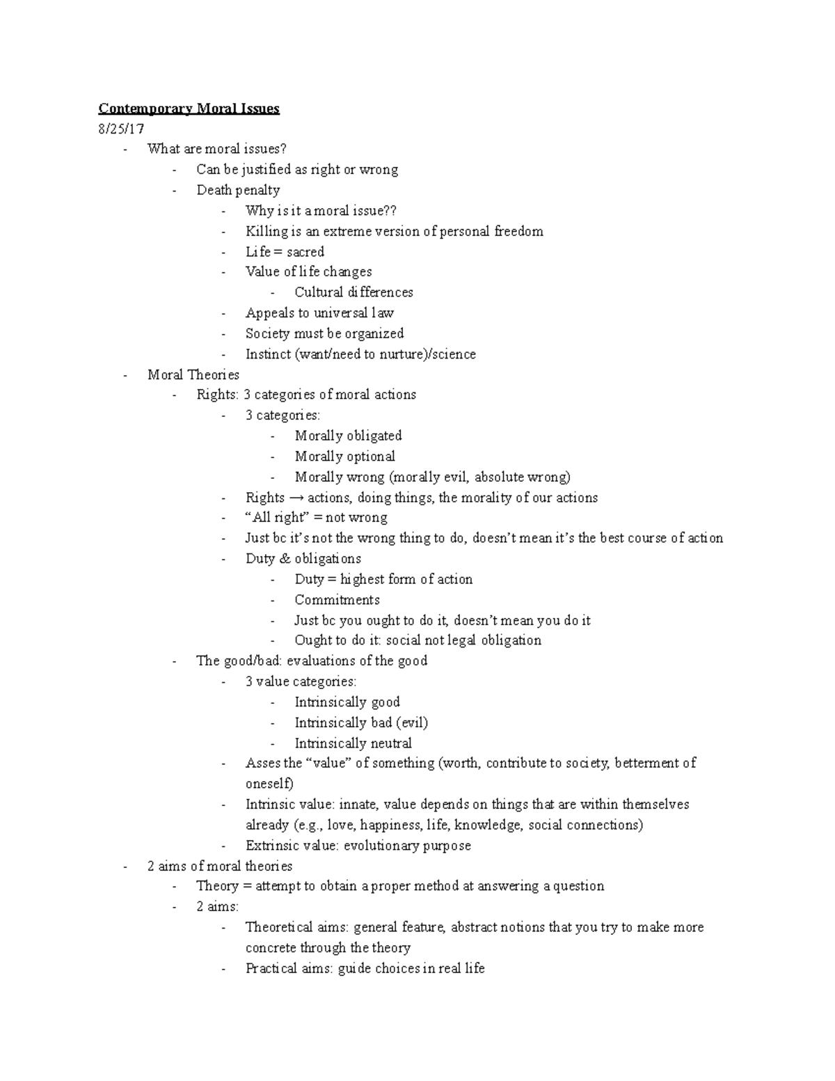 Contemporary Moral Issues Class Notes Contemporary Moral Issues 8