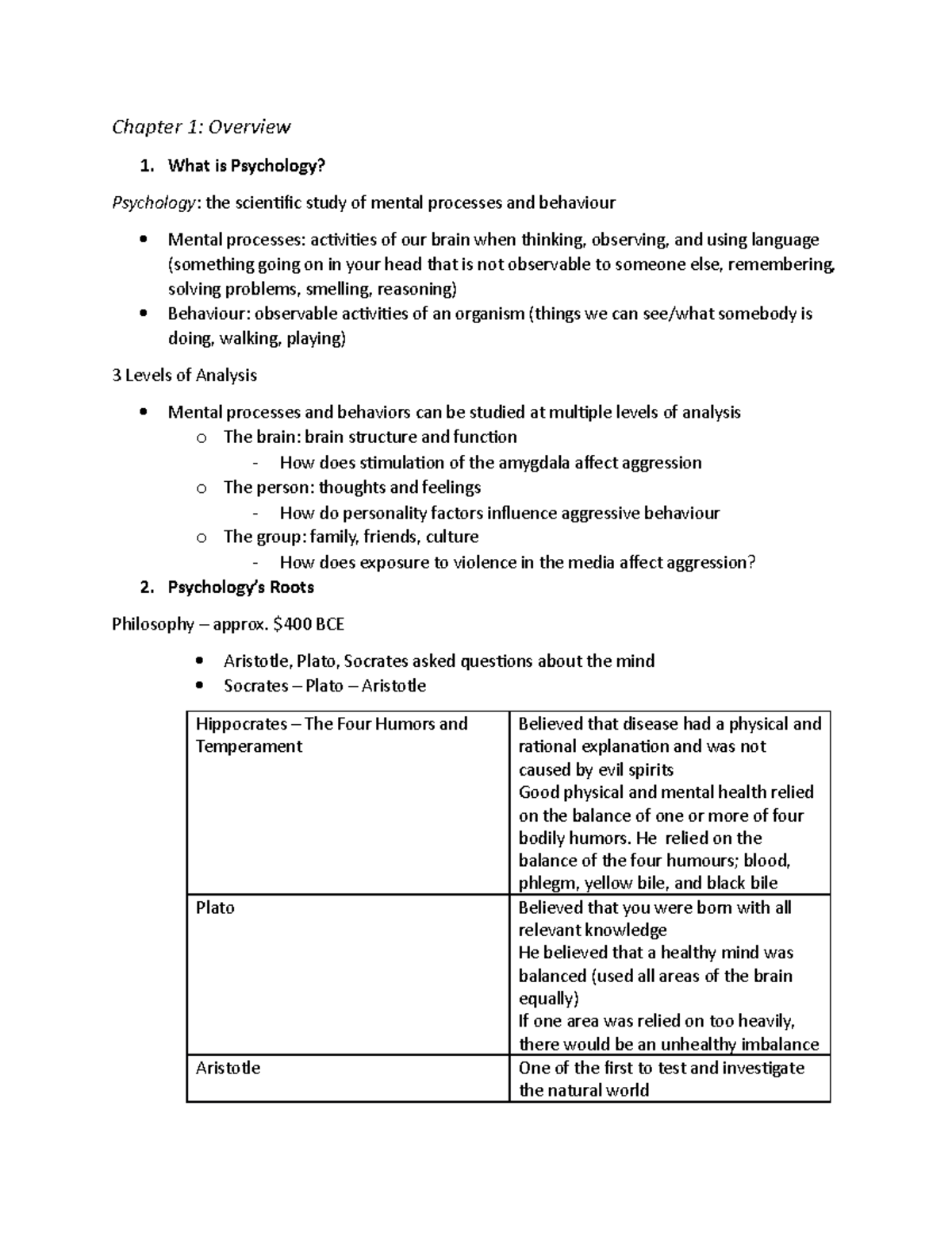 Intro to Psychology Lecture Notes - Chapter 1: Overview What is ...