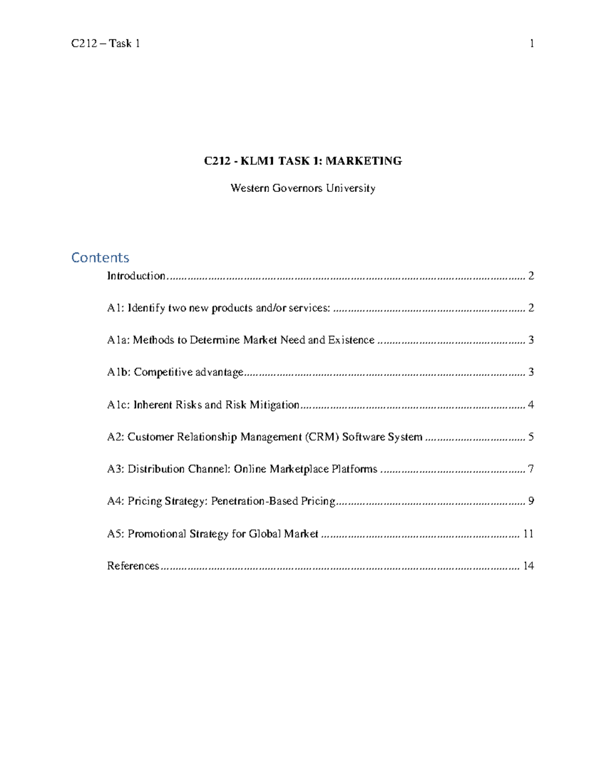 C212 - Task1-V1 - First attempt pass - C2 12 - KLM1 TASK 1: MARKETING ...