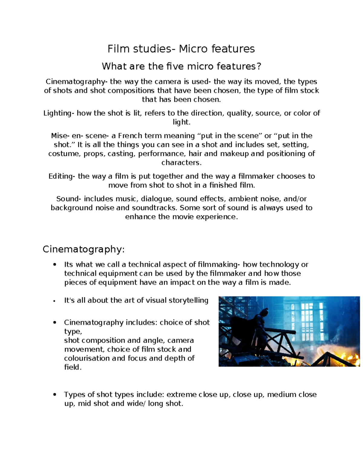 Micro features revison - Film studies- Micro features What are the five ...