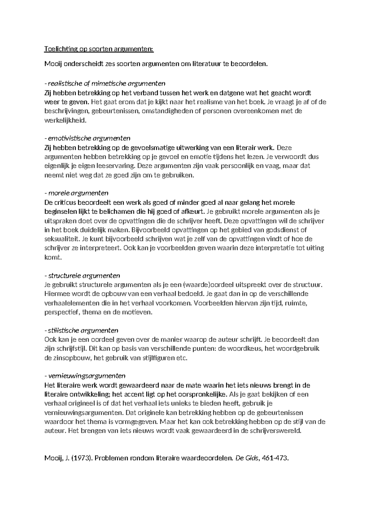 Argumenten van Mooij - Toelichting op soorten argumenten: Mooij ...