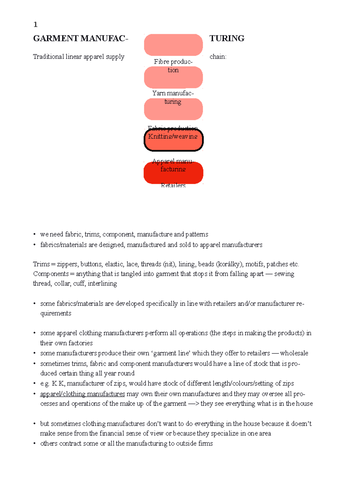Introduction to garment manufacturing - 1 GARMENT MANUFAC- TURING ...