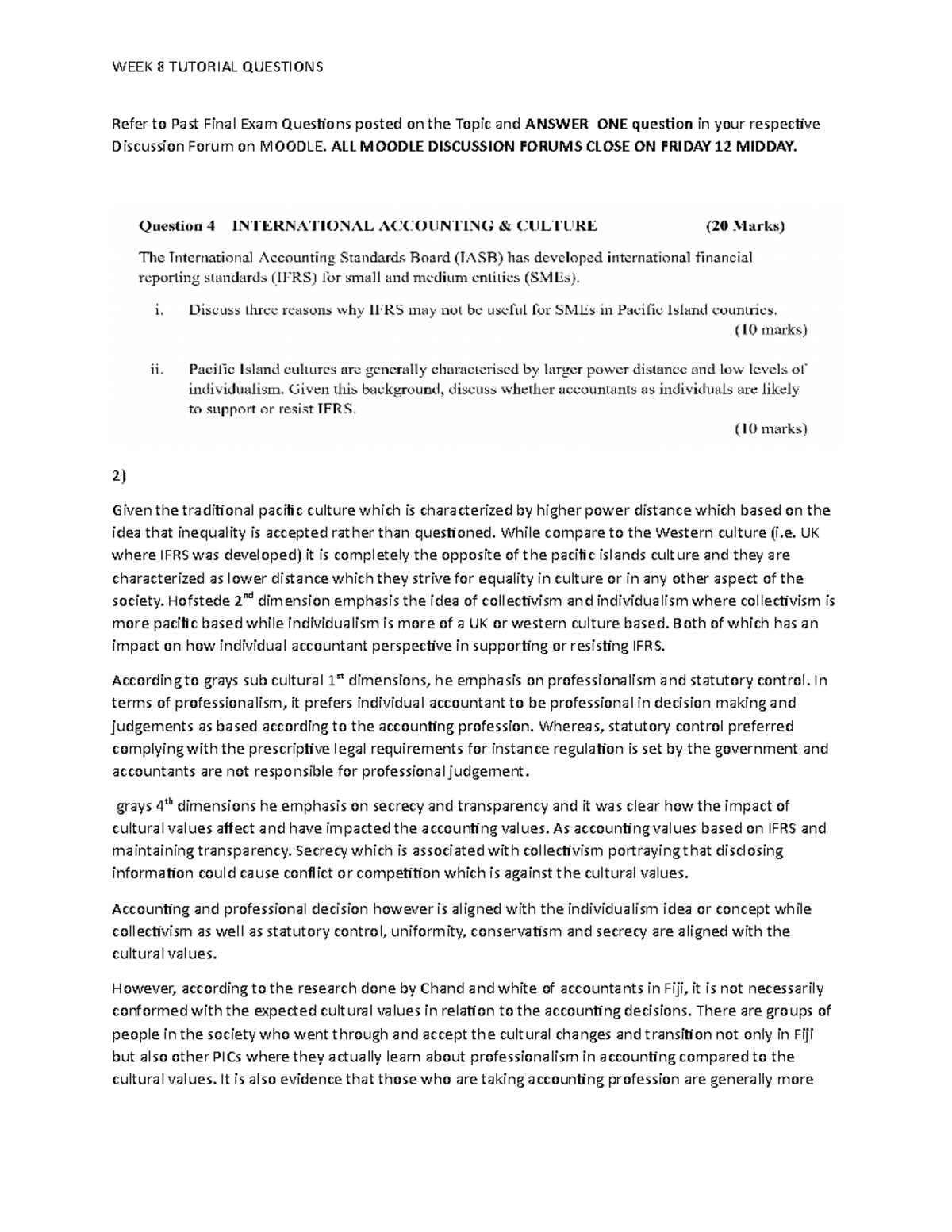 weekly assignment - WEEK 8 TUTORIAL QUESTIONS Refer to Past Final Exam ...