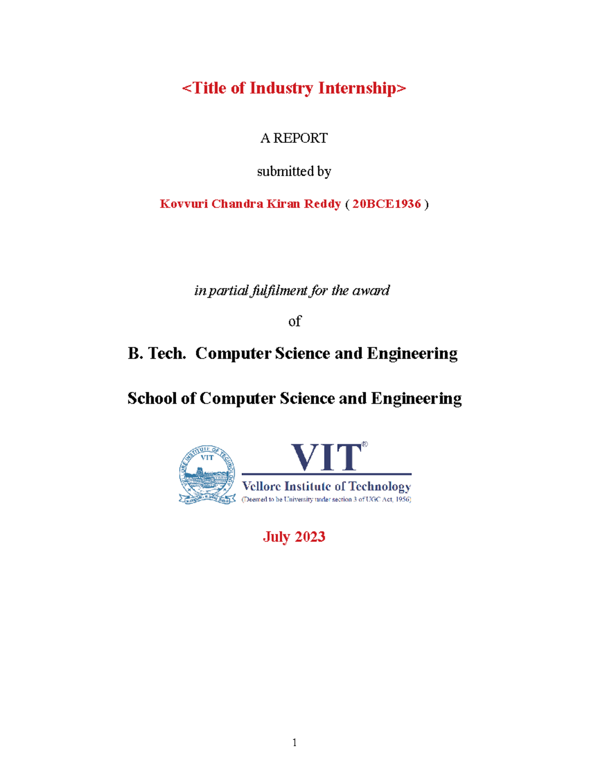 CSE1902-Internship Report Template - A REPORT submitted by Kovvuri ...