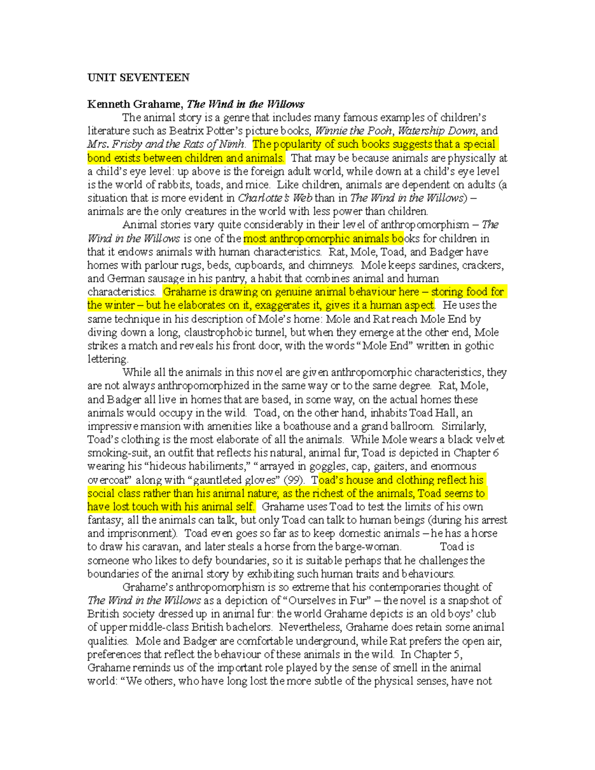 Unit 17 - The Wind in the Willows - UNIT SEVENTEEN Kenneth Grahame, The ...