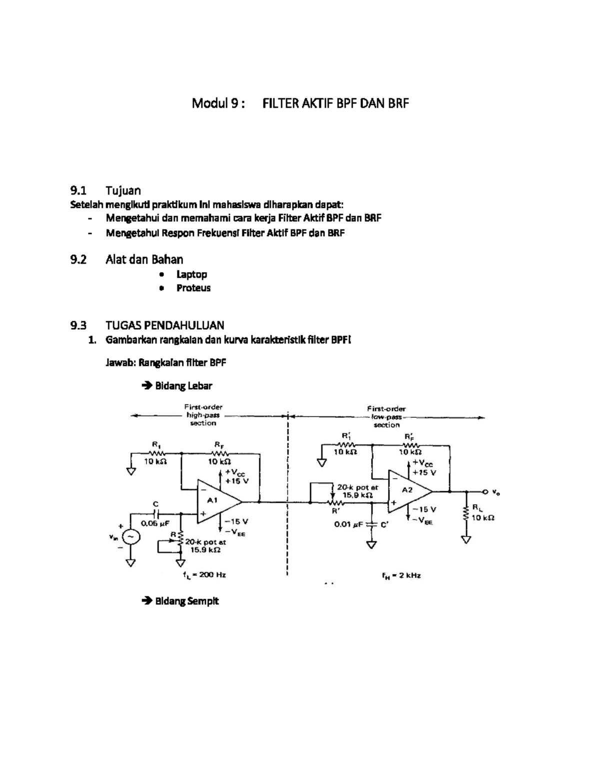 Modul 9 Filter Aktif BPF dan BRF - Mikroelektronika - Studocu