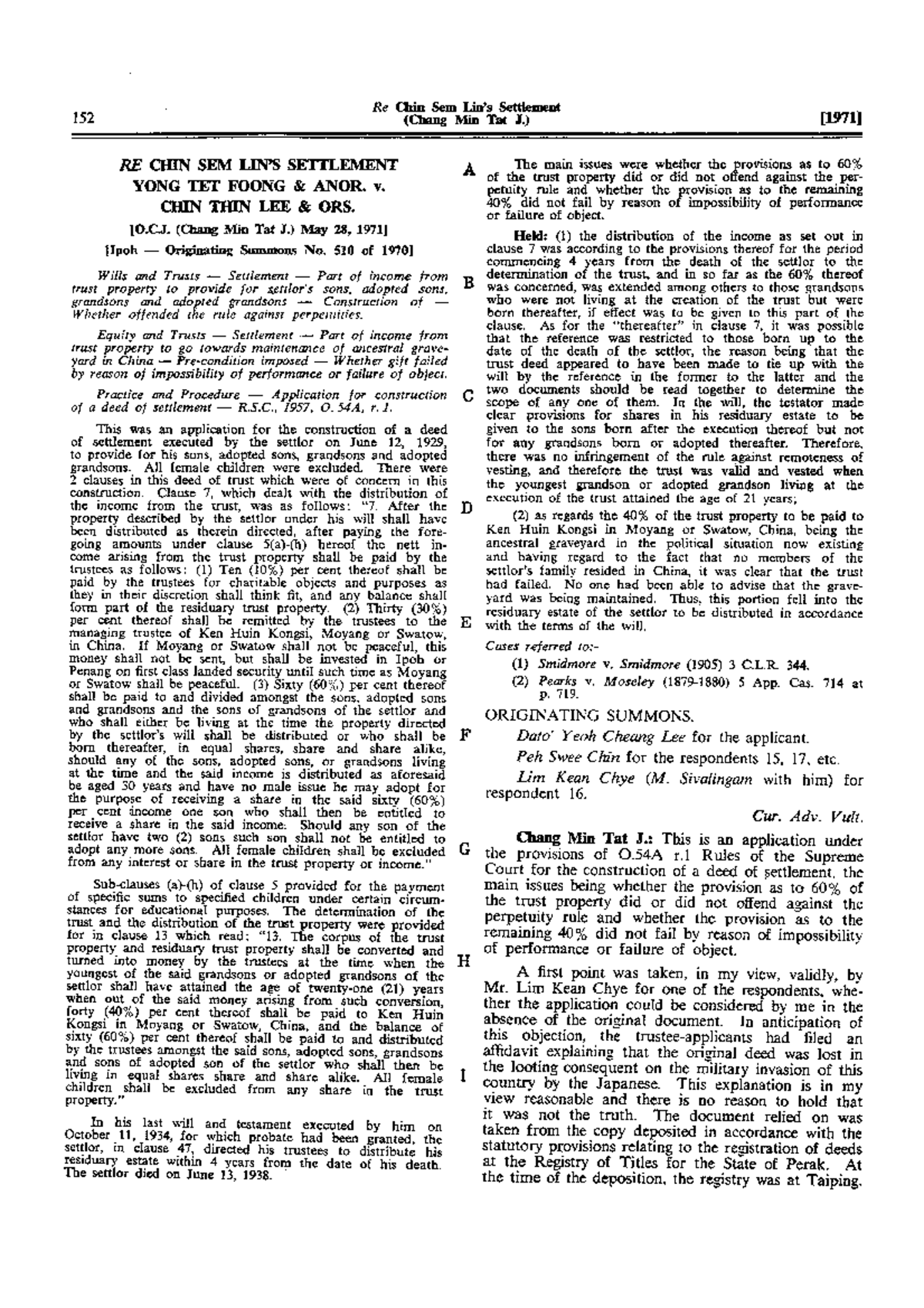 RE CHIN SEM LIN' S Settlement YONG TET Foong & ANOR v CHIN THIN LEE & ORS - Equity and Trust ...