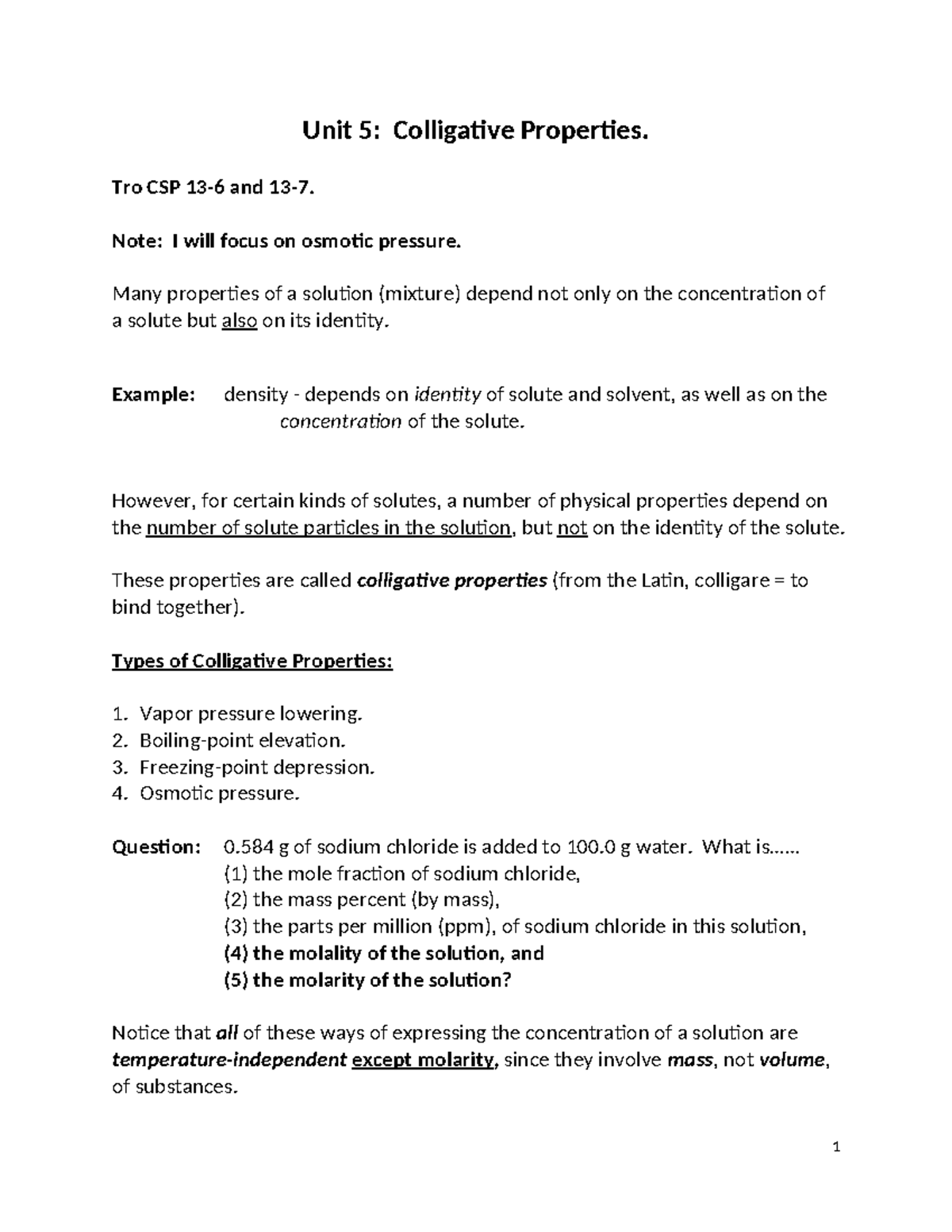 Unit 5 2024 Colligative Properties - Unit 5: Colligative Properties ...