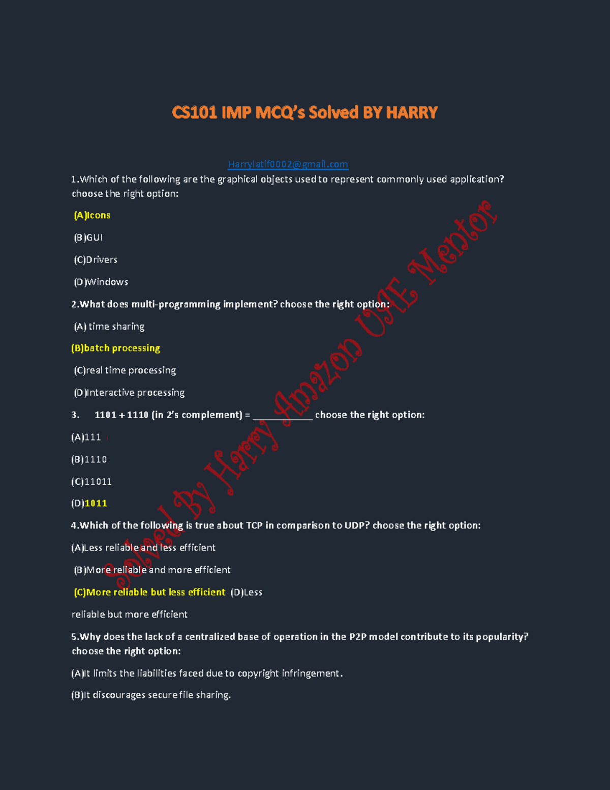 CS101 MCQ's Solved By Harry - Harrylatif0002@gmail 1 of the following are the graphical objects ...