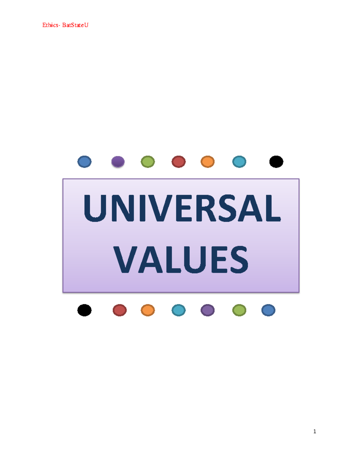 Module 5 in Ethics - 1 UNIVERSAL VALUES Module #6 Universal Values ...