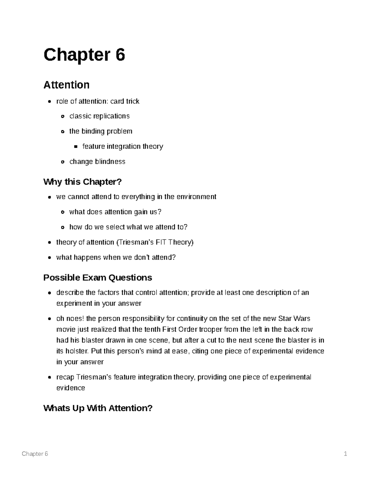 Chapter 6 Attention - Chapter 6 Attention role of attention: card trick ...