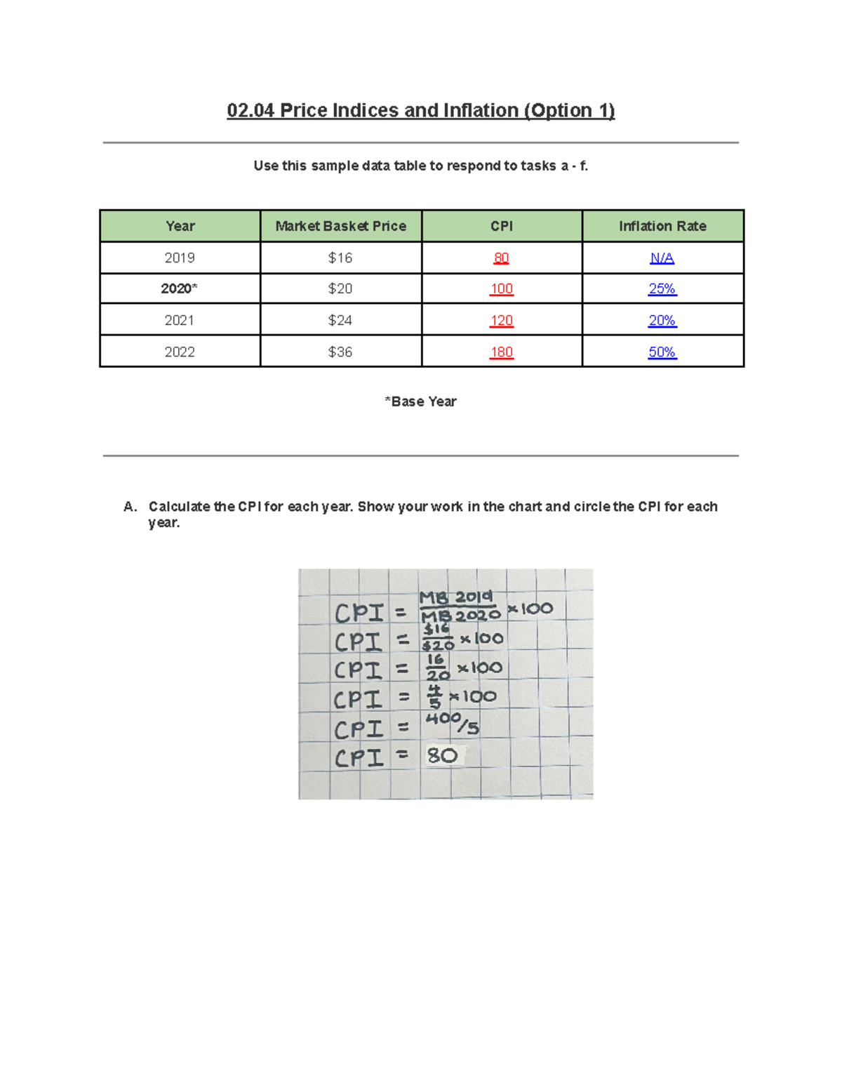 2.04 Price Indices and Inflation (Option 1) - 02 Price Indices and Inflation (Option 1) Use this ...