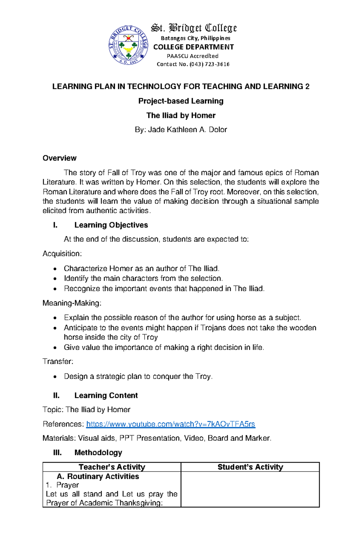 Detailed Lesson Plan - St. Bridget College Batangas City, Philippines ...