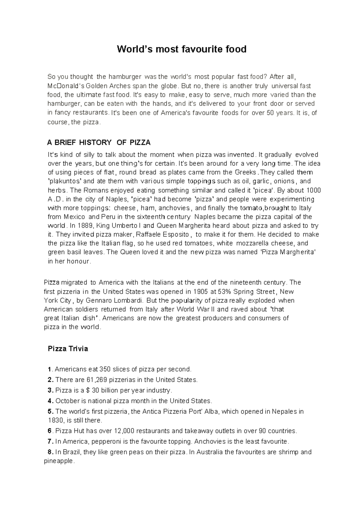 Reading-text-b1 - Reading - World’s most favourite food So you thought ...