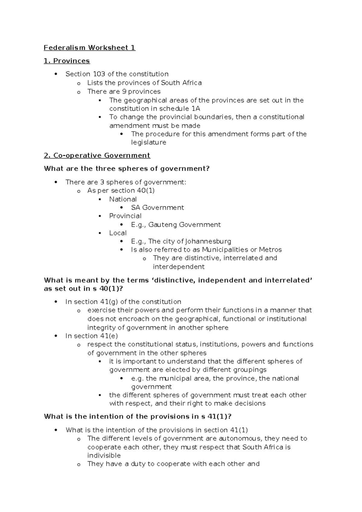 Federalism Part 1 - Very helpful notes - Federalism Worksheet 1 ...