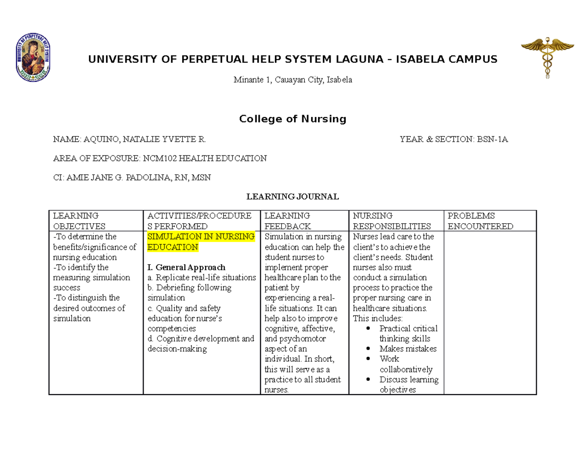 Learning Journal - UNIVERSITY OF PERPETUAL HELP SYSTEM LAGUNA – ISABELA ...