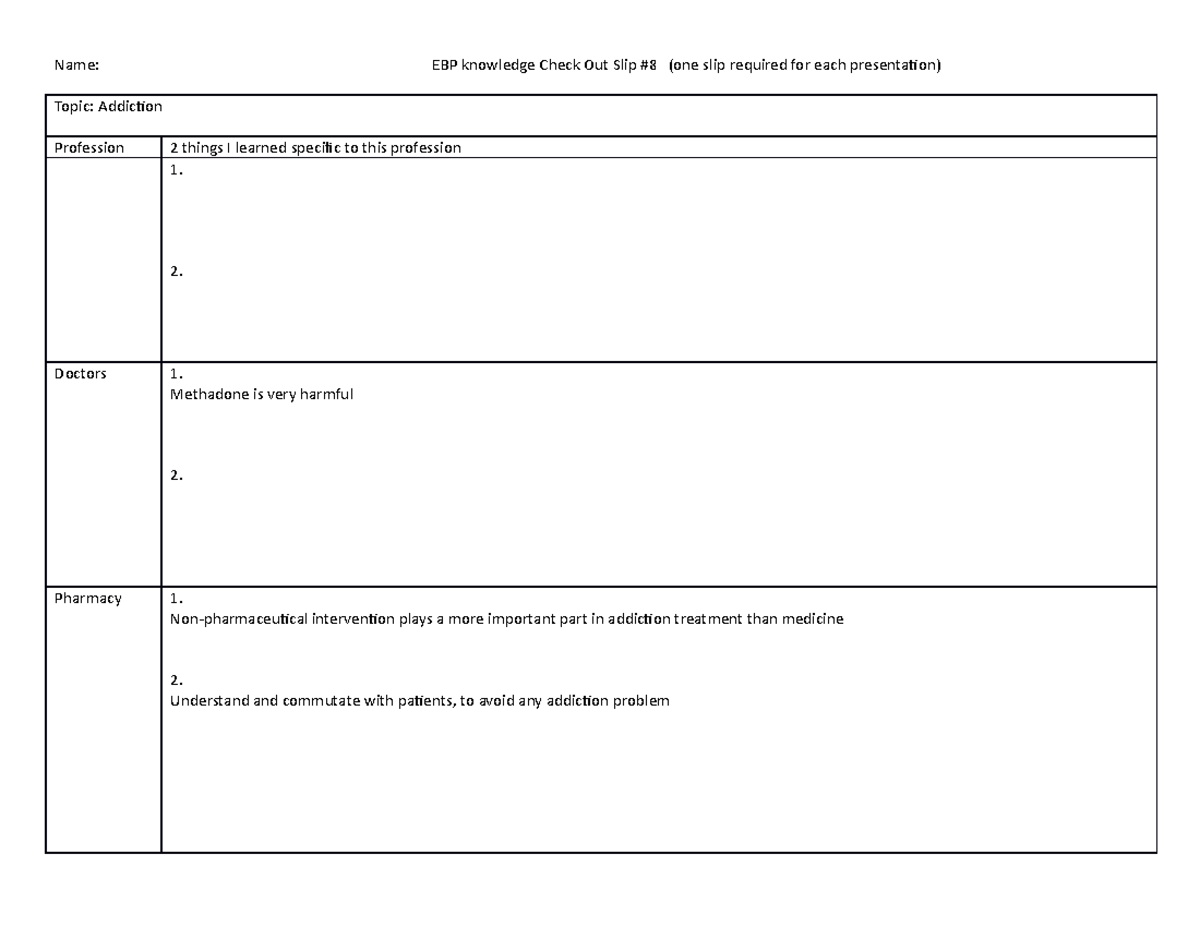 Slip for Addiction - assignment slips for in class presentation - Topic ...
