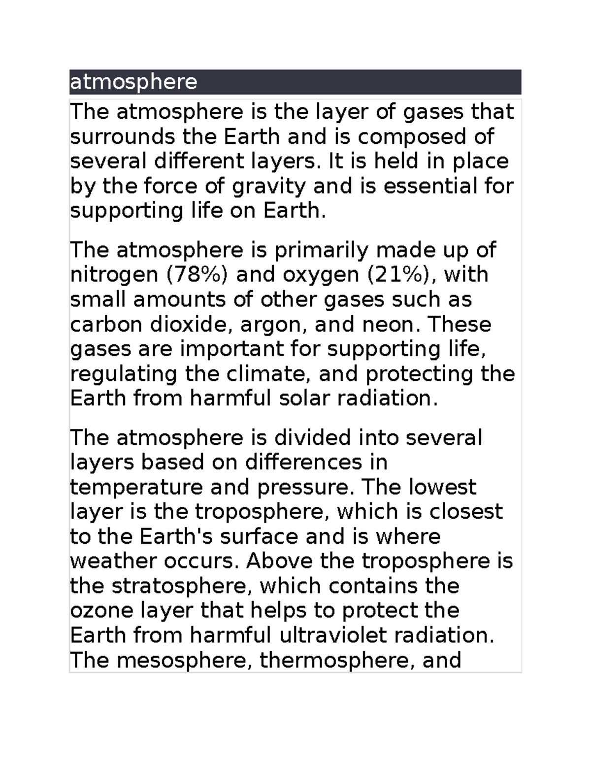 Atmosphere - atmosphere The atmosphere is the layer of gases that ...
