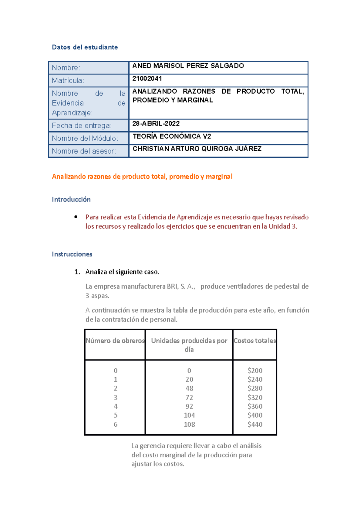 Perez Aned Marisol Analizando Razones de Producto Total - Datos del ...