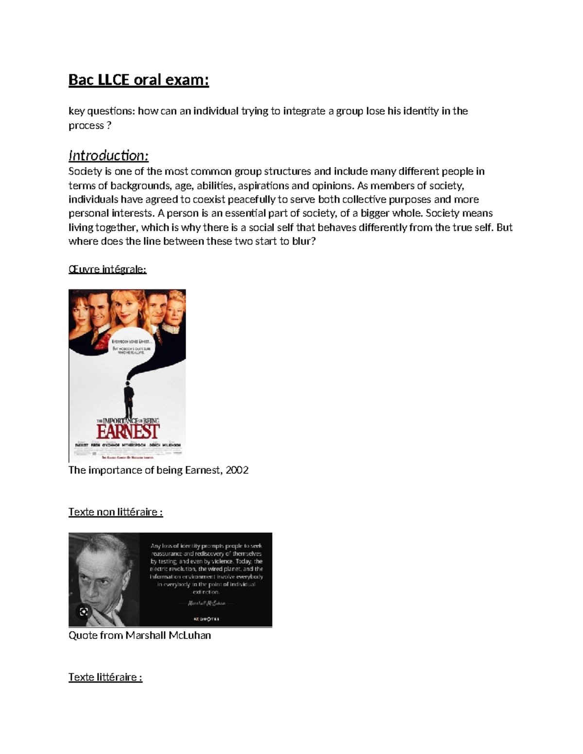 Bac LLCE oral exam - Bac LLCE oral exam: key questions: how can an ...