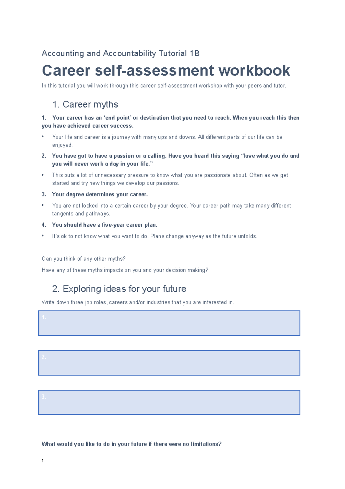 BACC011 Tutorial 1B - Accounting and Accountability Tutorial 1B Career ...