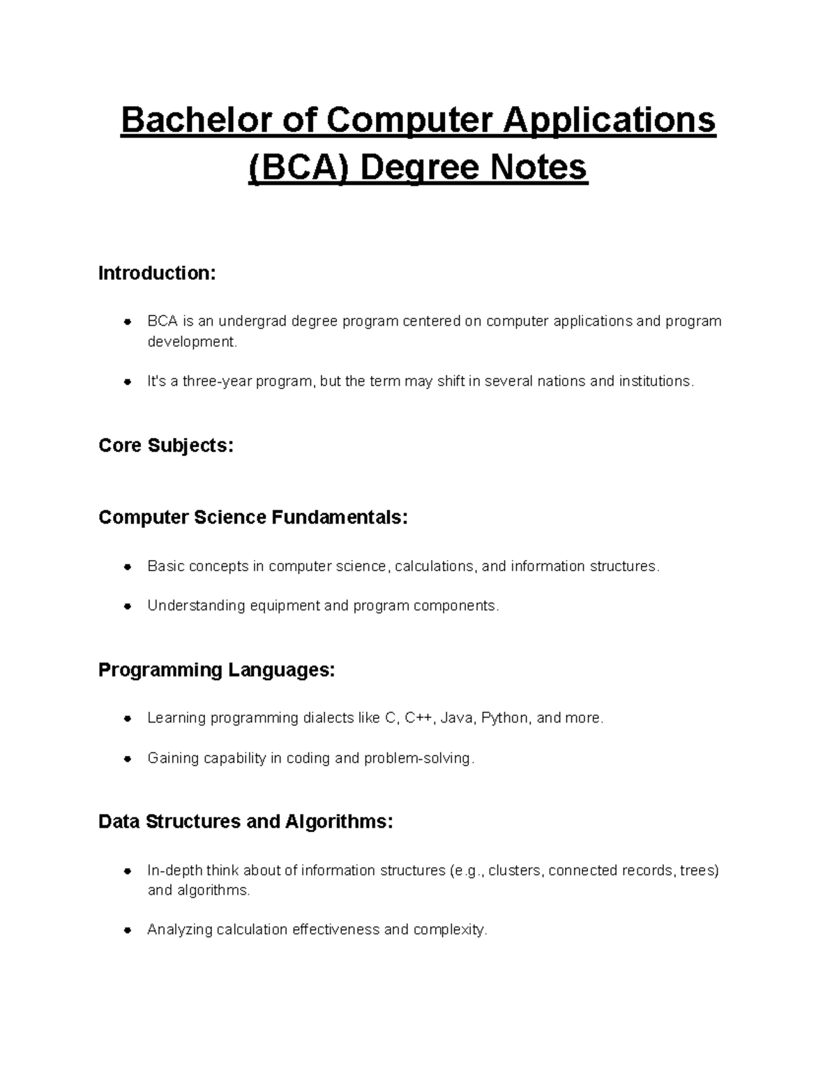 Bachelor of Computer Applications (BCA) Degree Notes - Bachelor of ...