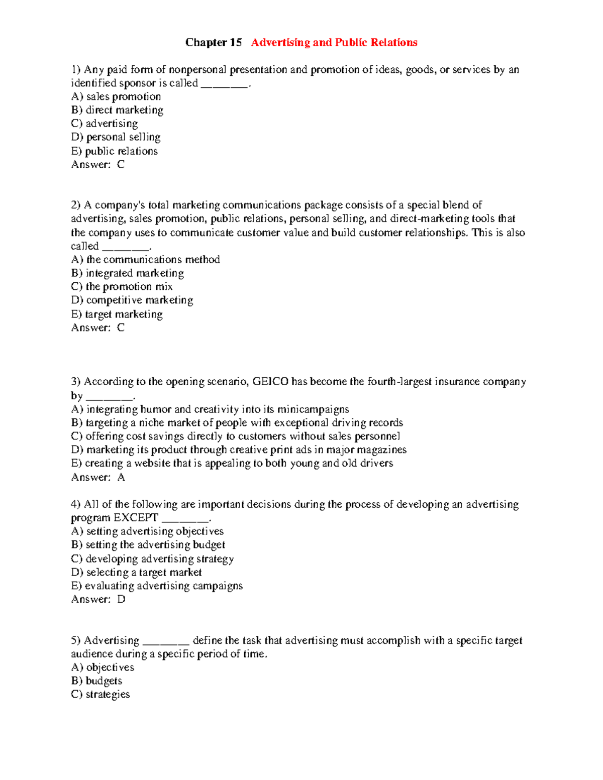Exam 2017, questions and answers - Chapter 15 Advertising and Public ...