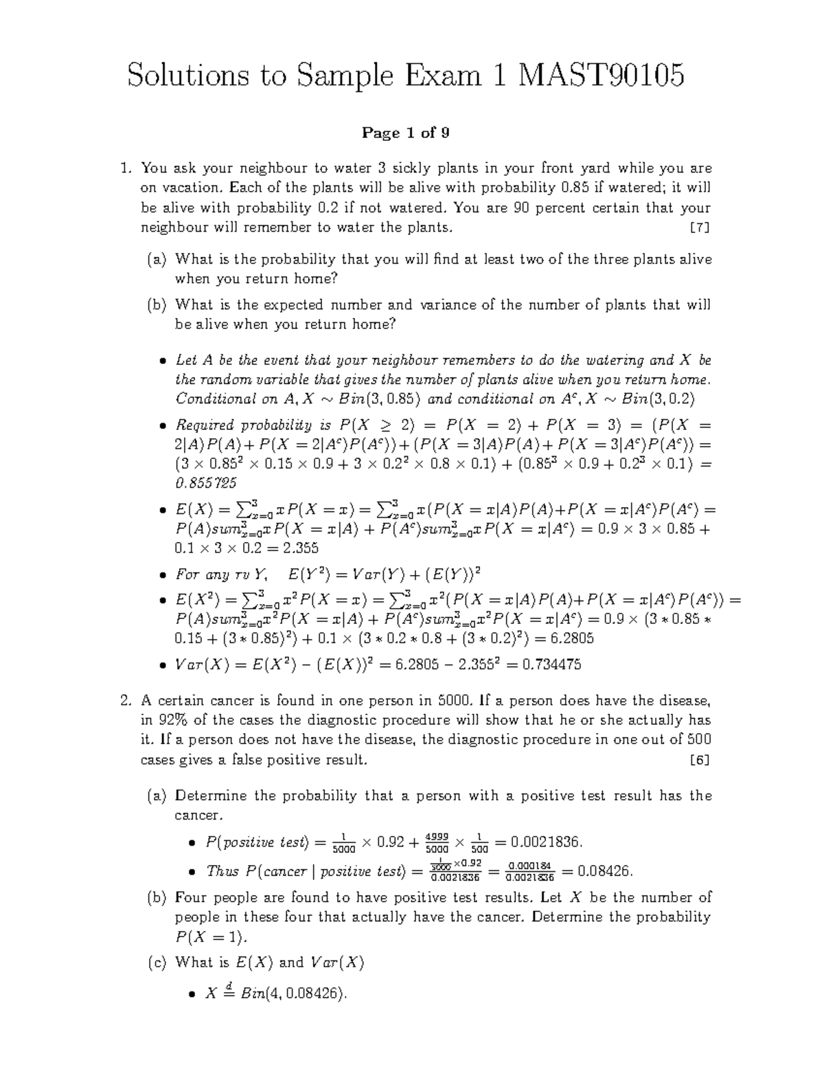 Final Exam Sample Test Solutions - Solutions to Sample Exam 1 MAST Page ...