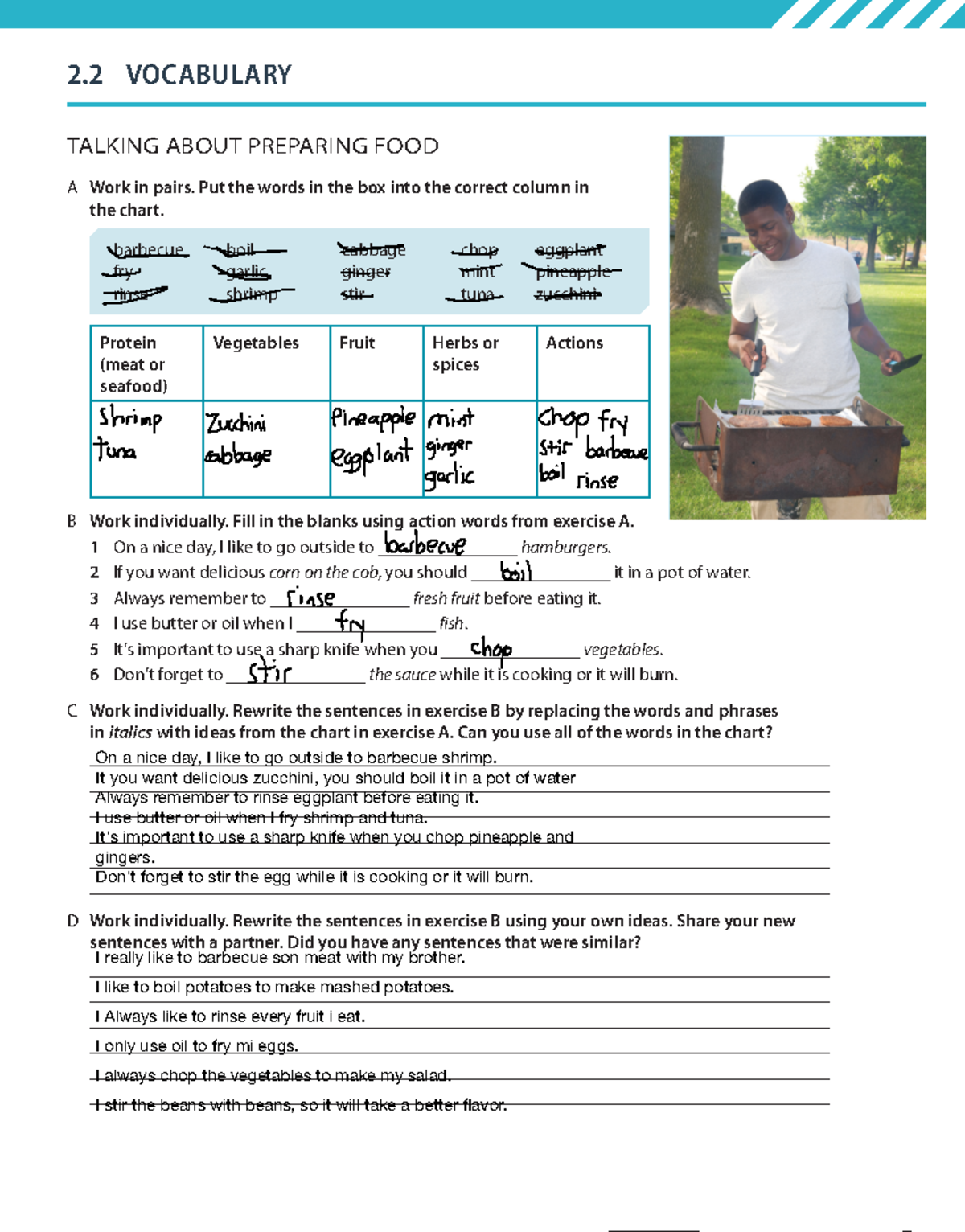 BUS 2.0 Level 4 Lesson Plan 2 Handout 2 - TALKING ABOUT PREPARING FOOD ...