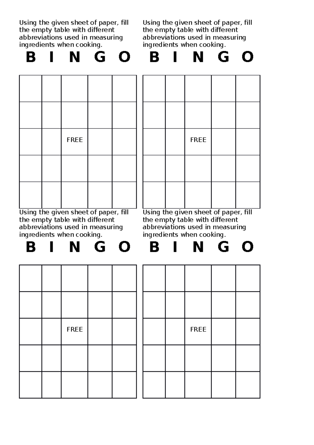 TLE Activity 3 - Using the given sheet of paper, fill the empty table ...