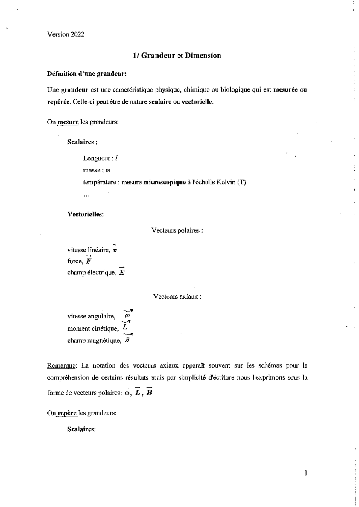 Cours POLY FAC Grandeur ET Dimension - Version 2022 Grandeur et ...