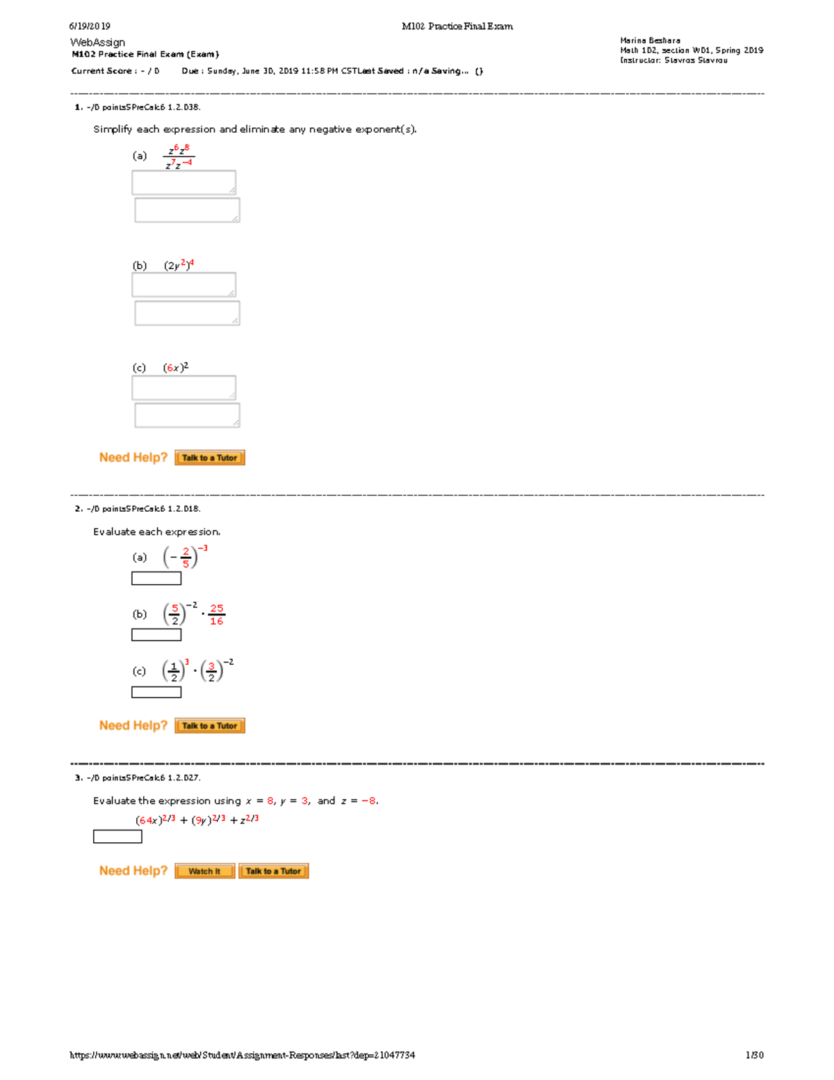Final Exam 2018, questions and answers - Current Score : – / 0 Due ...