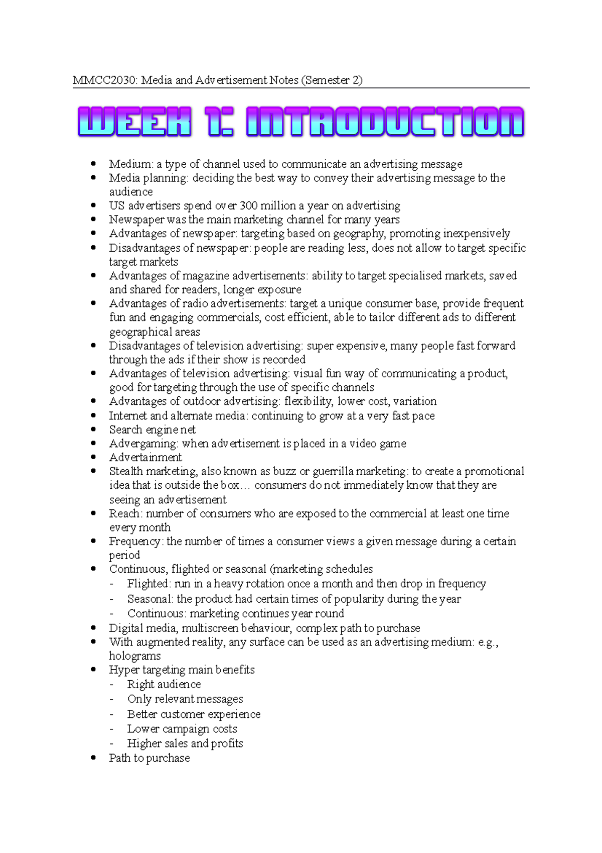 Media and advertisement Notes - .. consumers do not immediately know ...