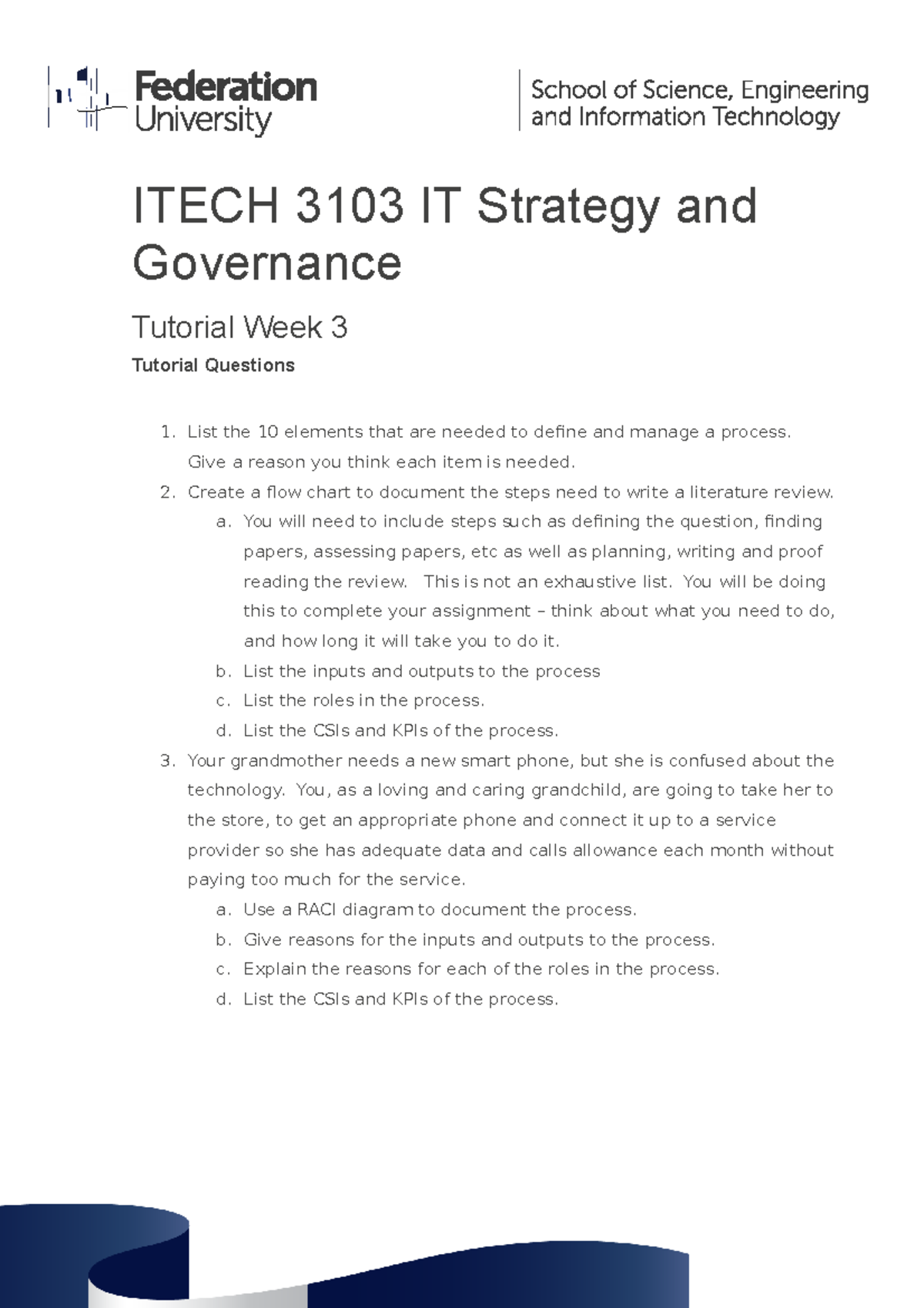 Itech 3103 Tutorial Week 3 - ITECH 3103 IT Strategy and Governance ...