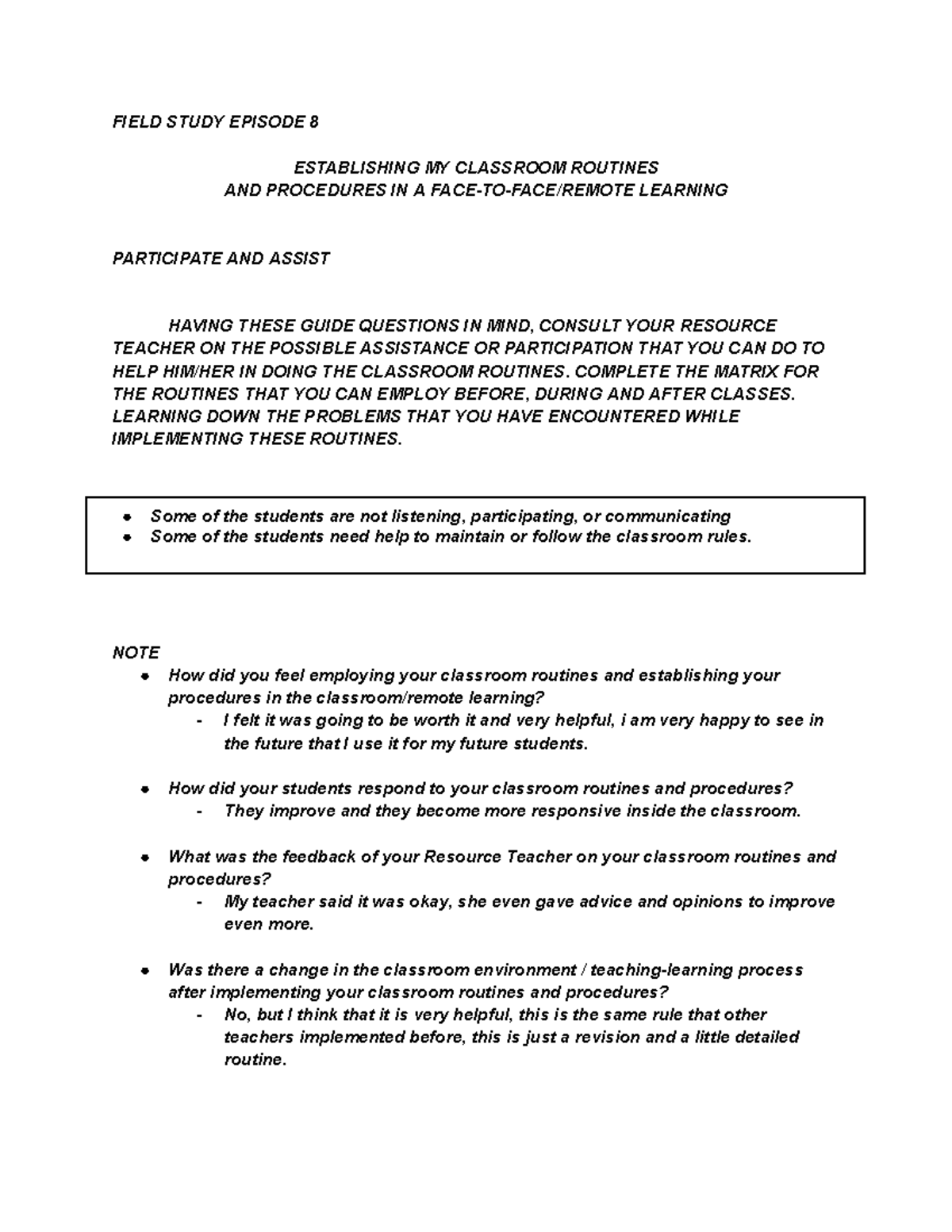 Field Study Episode 8 - MATERIAL FOR EDUC - FIELD STUDY EPISODE 8 ...