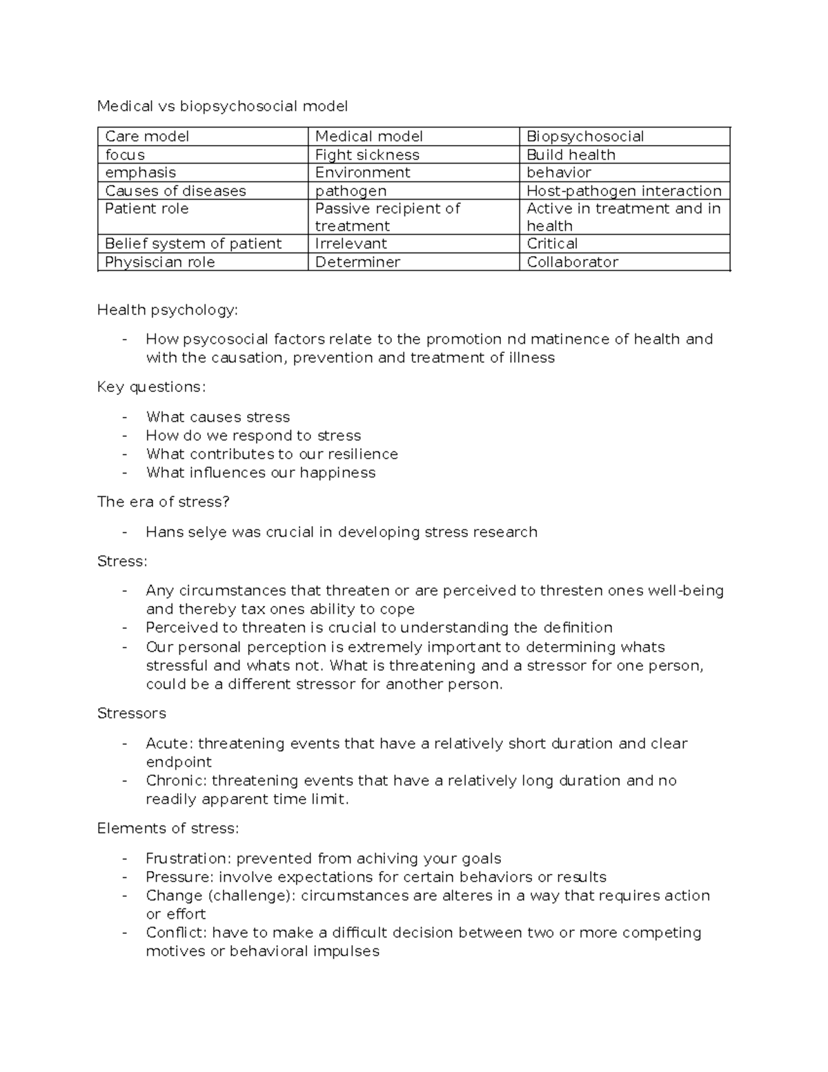 PSYC - stress, coping, and health - Medical vs biopsychosocial model ...