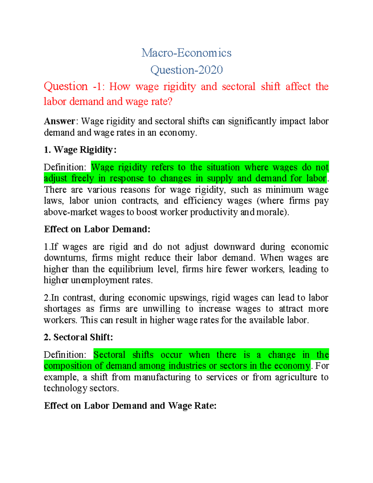 Macro-economic question answer - Macro-Economics Question- Question -1 ...