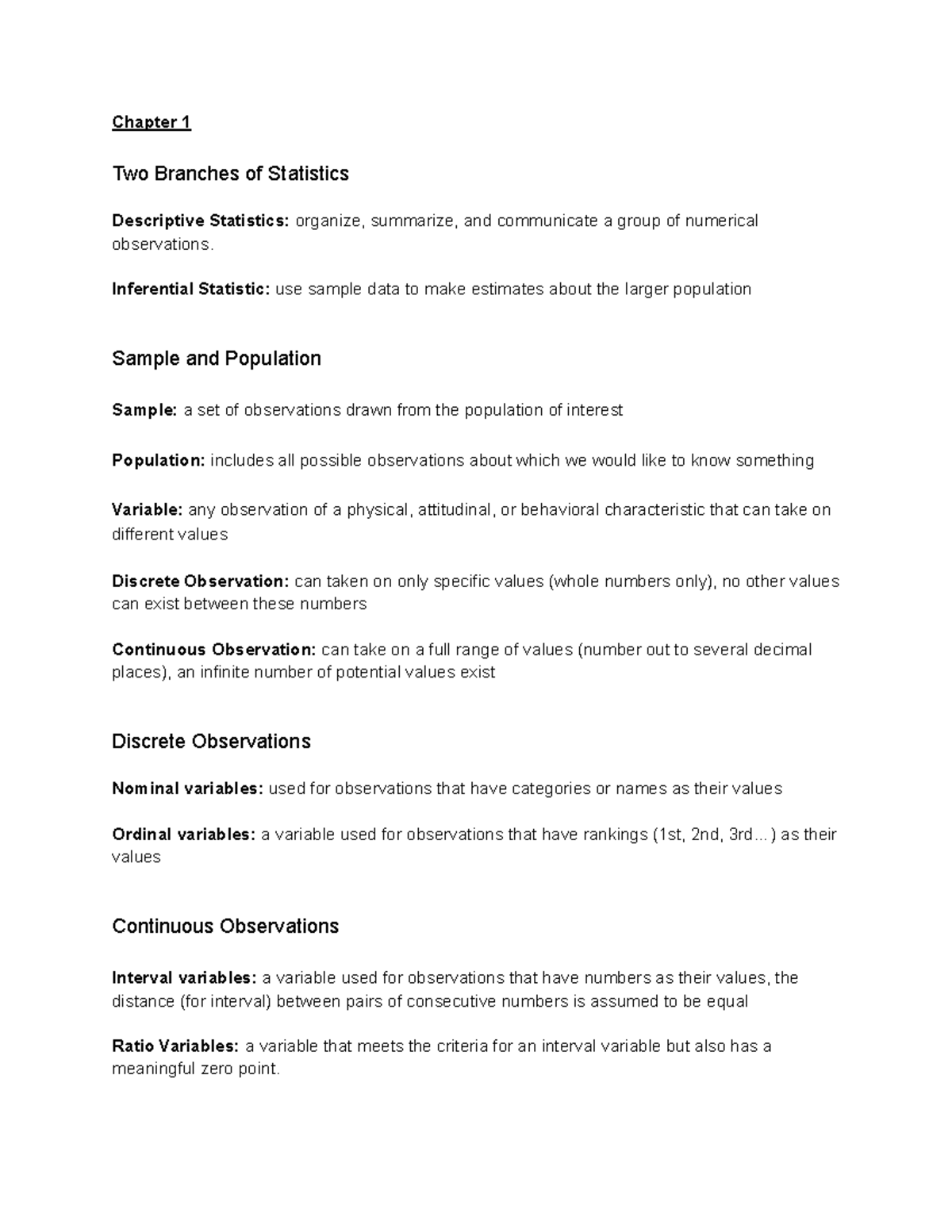 Psych Stats 210 Notes - Chapter 1 Two Branches of Statistics ...