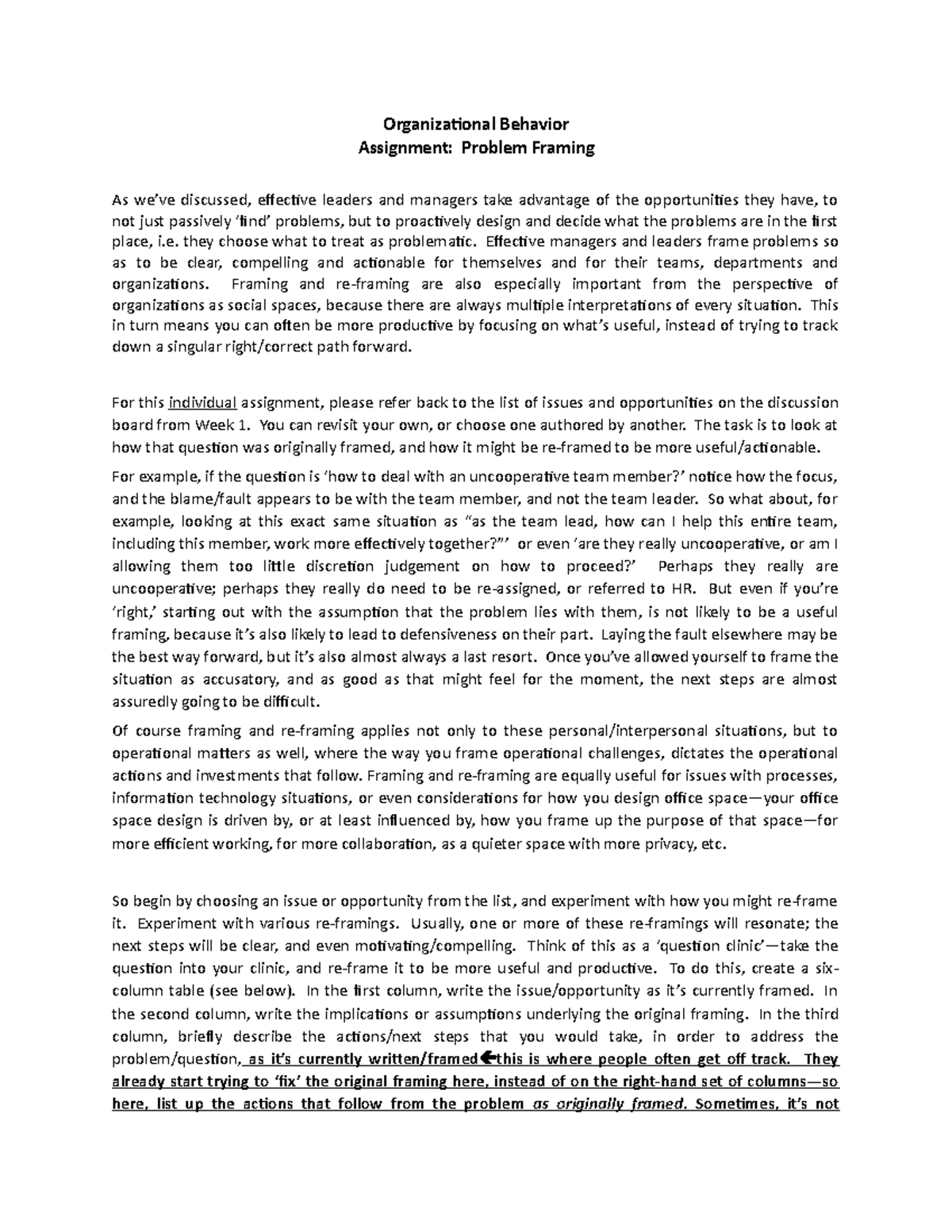 Assignment Problem Framing v9 - Organizational Behavior Assignment ...