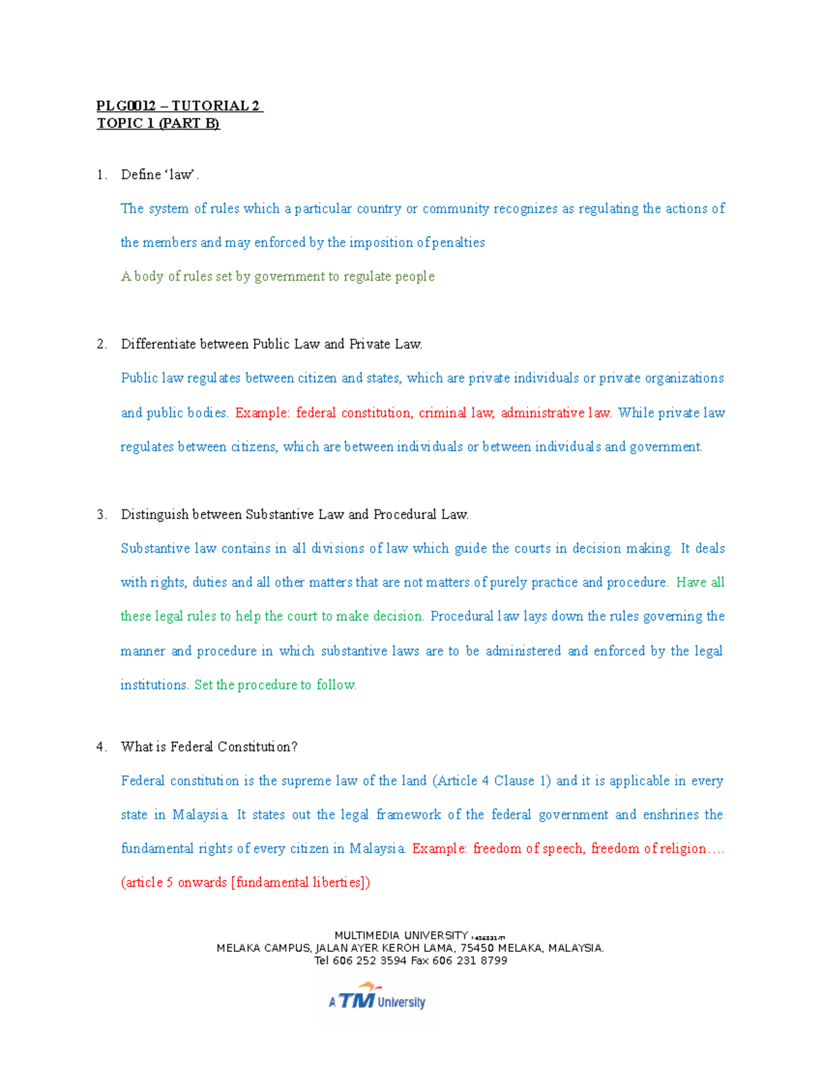 TUT 2 - Topic 1 (Part B) - PLG0012 – TUTORIAL 2 TOPIC 1 (PART B) Define ...