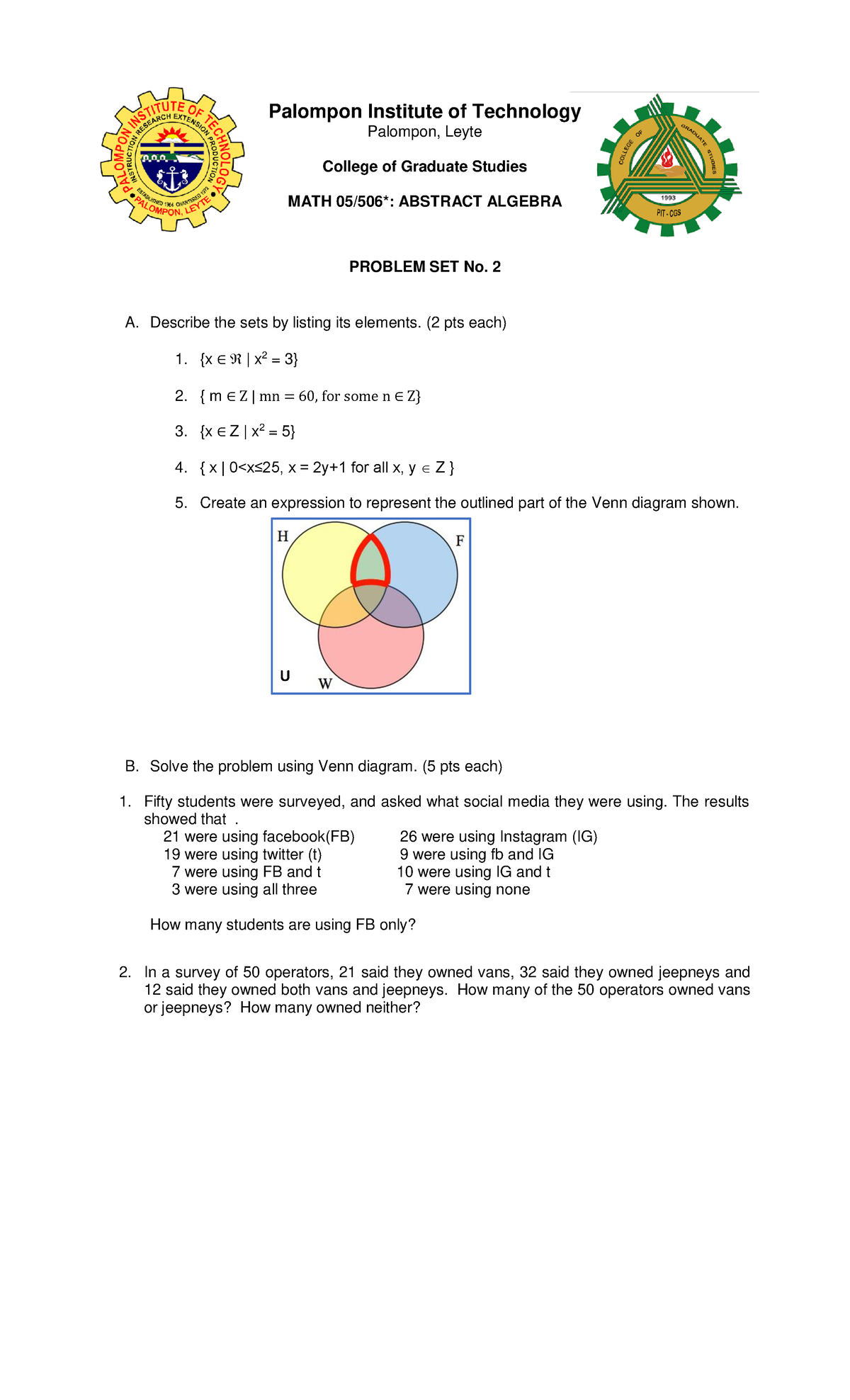 Problem Set No. 2 - Modern Geometry - Palompon Institute of Technology ...
