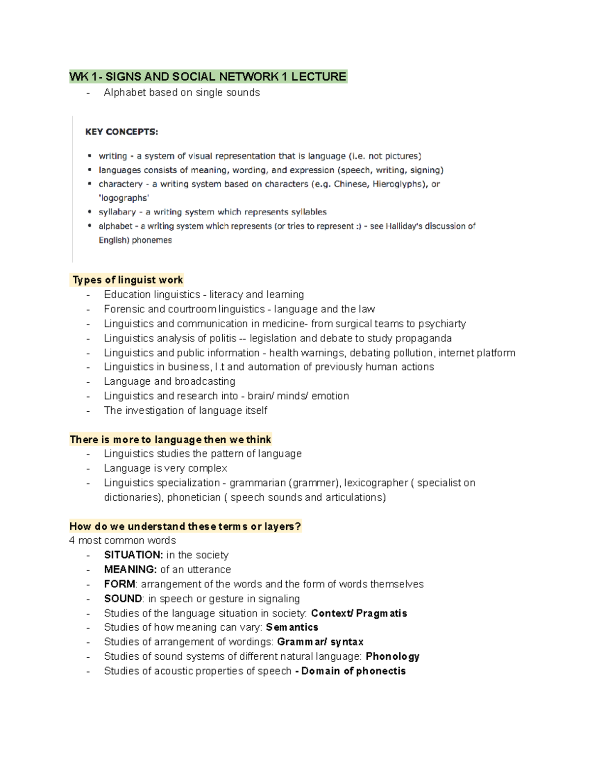 LING1109 Weekly Lecture Reading NOTEs - WK 1- SIGNS AND SOCIAL NETWORK ...
