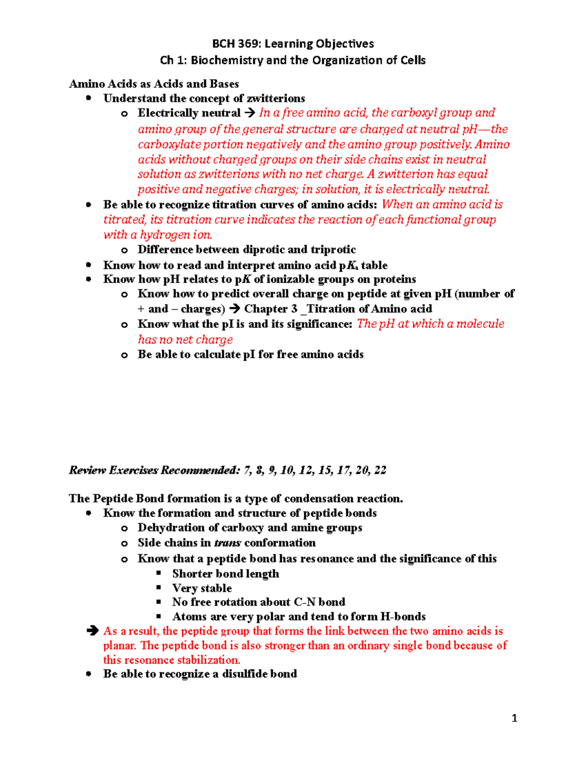 11 - Homework - BCH 369: Learning Objectives Ch 1: Biochemistry and the ...