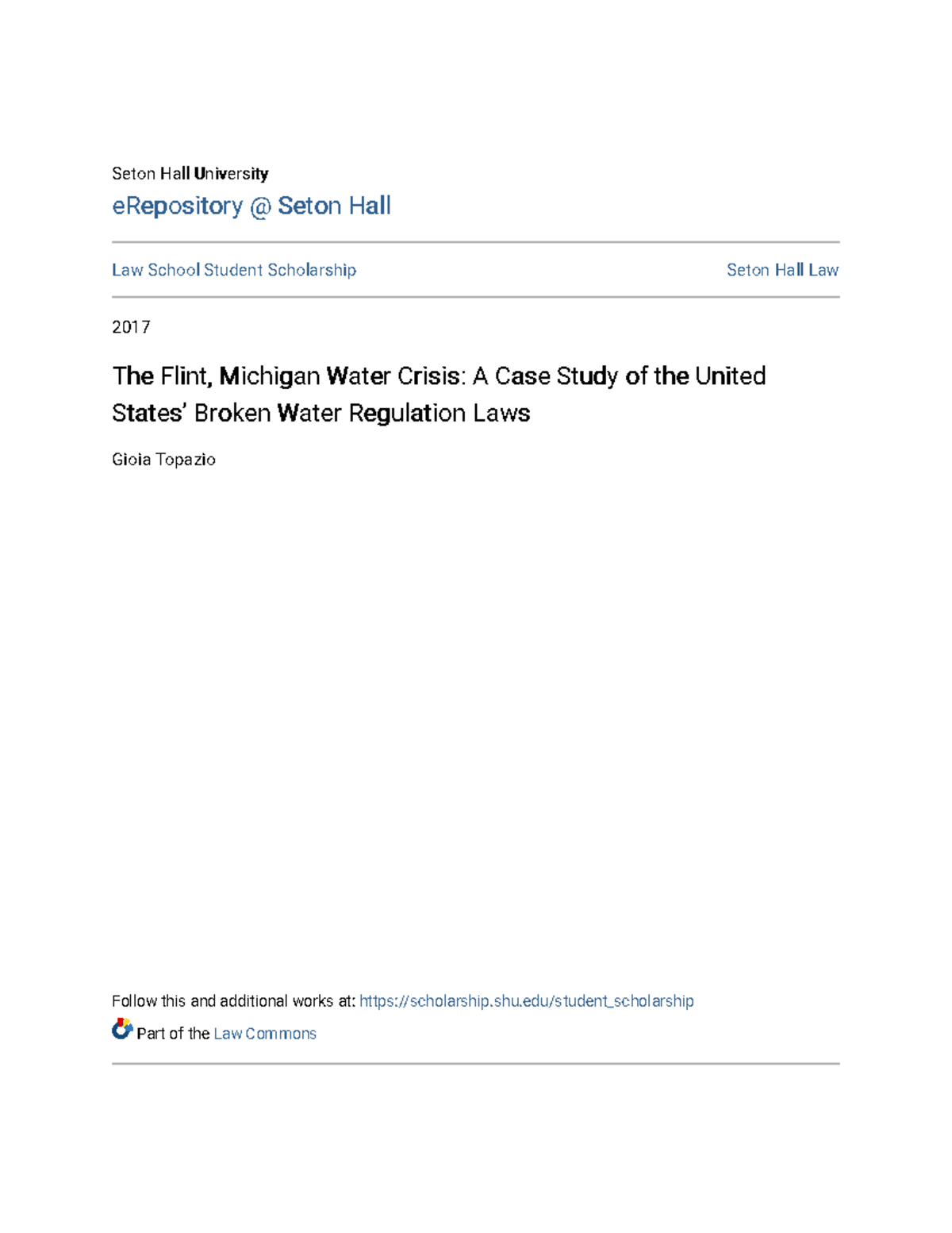 The Flint Michigan Water Crisis A Case Study of the United Stat - Seton ...