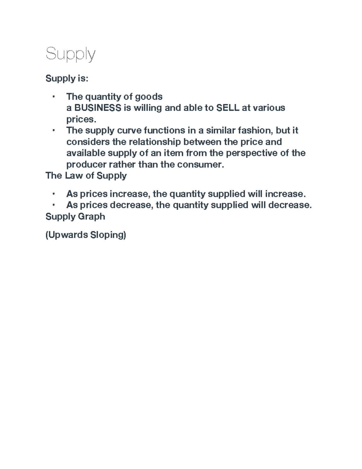 Supply - Supply Supply is: The quantity of goods a BUSINESS is willing ...